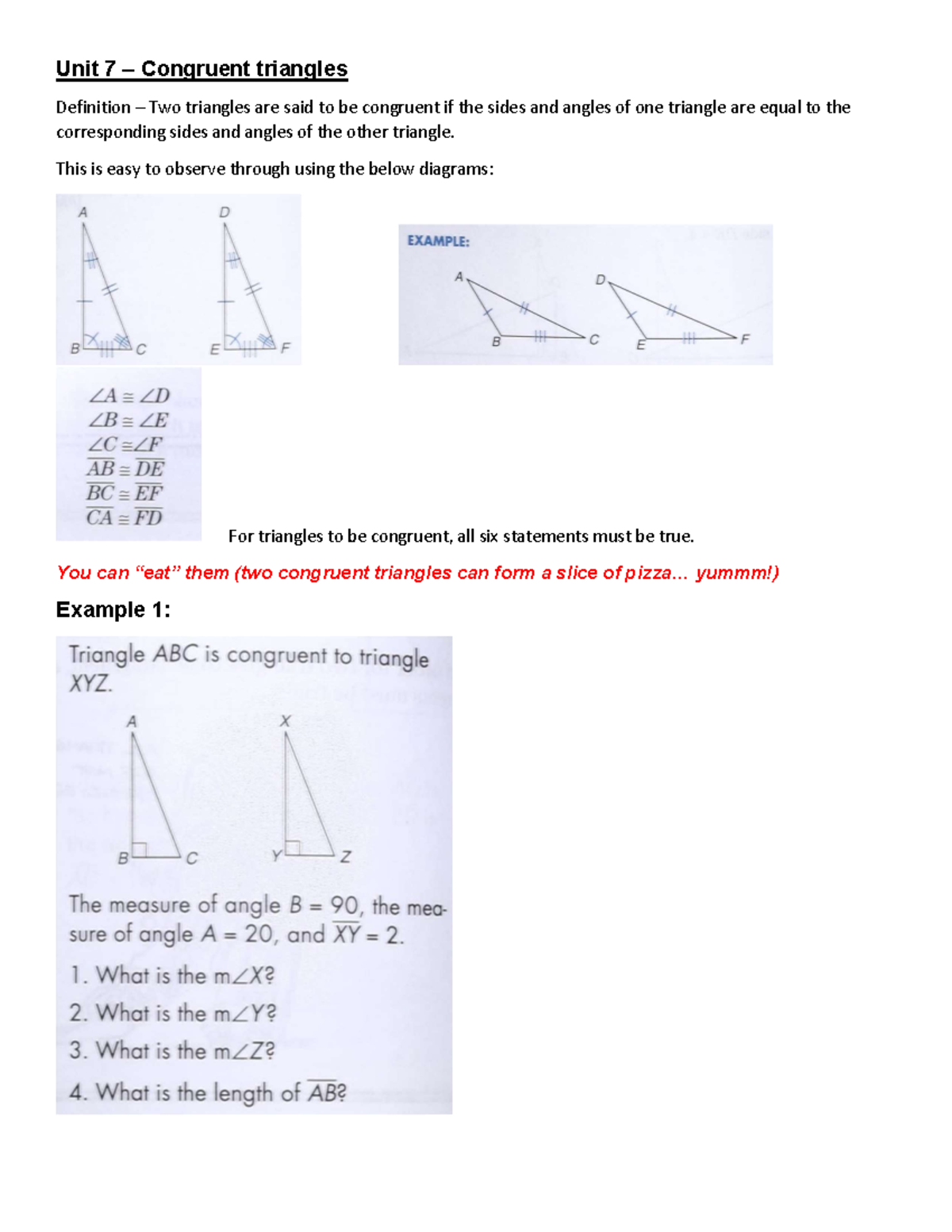 Unit 7 Congruent triangles Practice Review - Unit 7 – Congruent ...