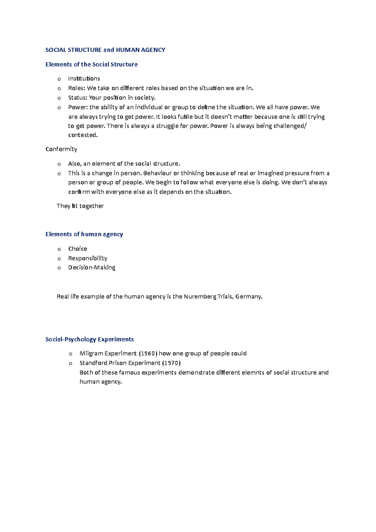 Week 10 Social Structure and Human Agency - SOCIAL STRUCTURE and HUMAN ...