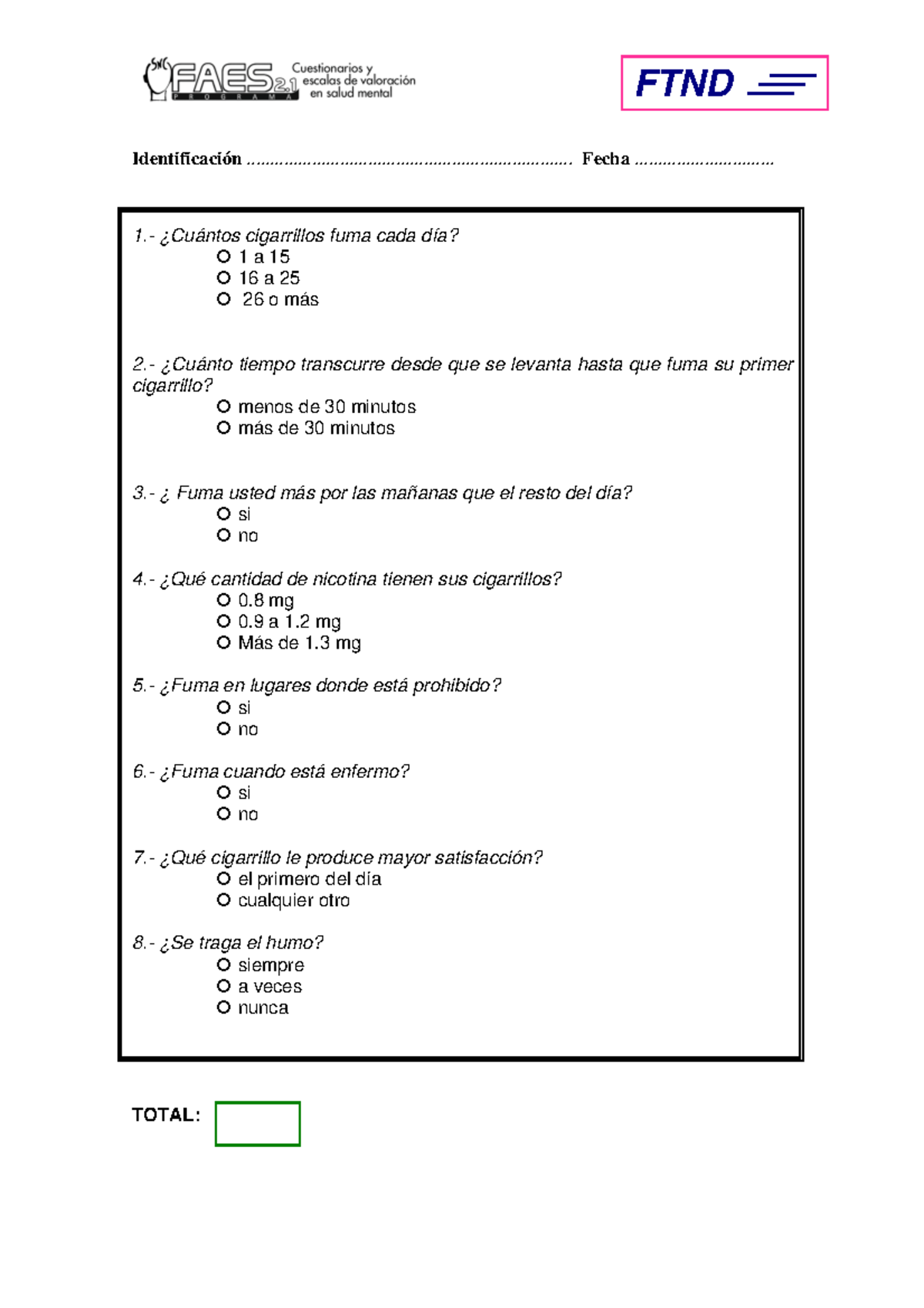 Test de Fagerstrom de Dependencia Nicotínica (8 Items) - FTND ...