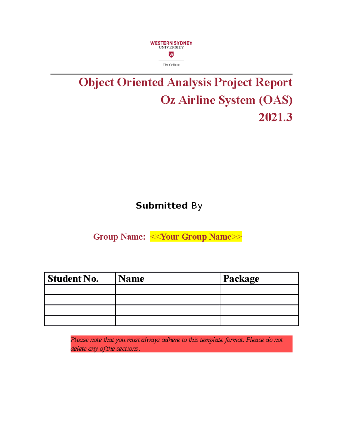Wsutc 2021.3 Draft project template OOA v1.0 1 - Object Oriented ...