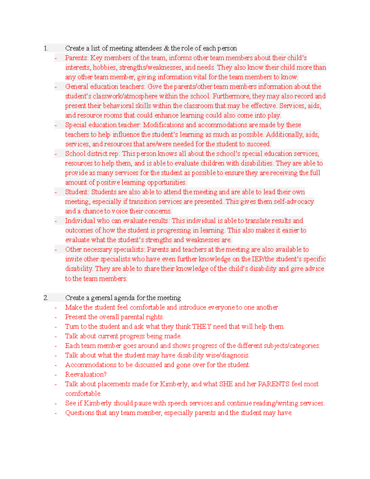 IEP Mock Meeting - Create a list of meeting attendees & the role of ...