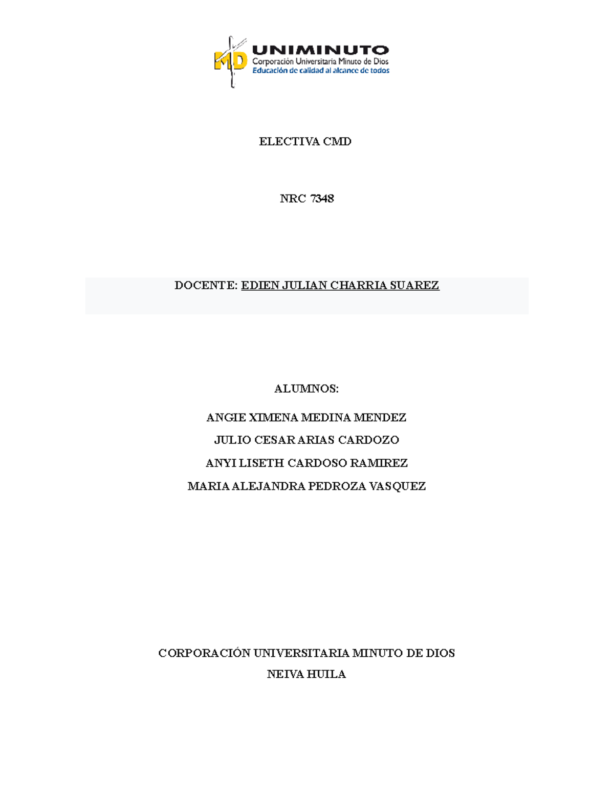 Electiva Actividad UNIMINUTO - Electiva cpc - Uniminuto - Studocu