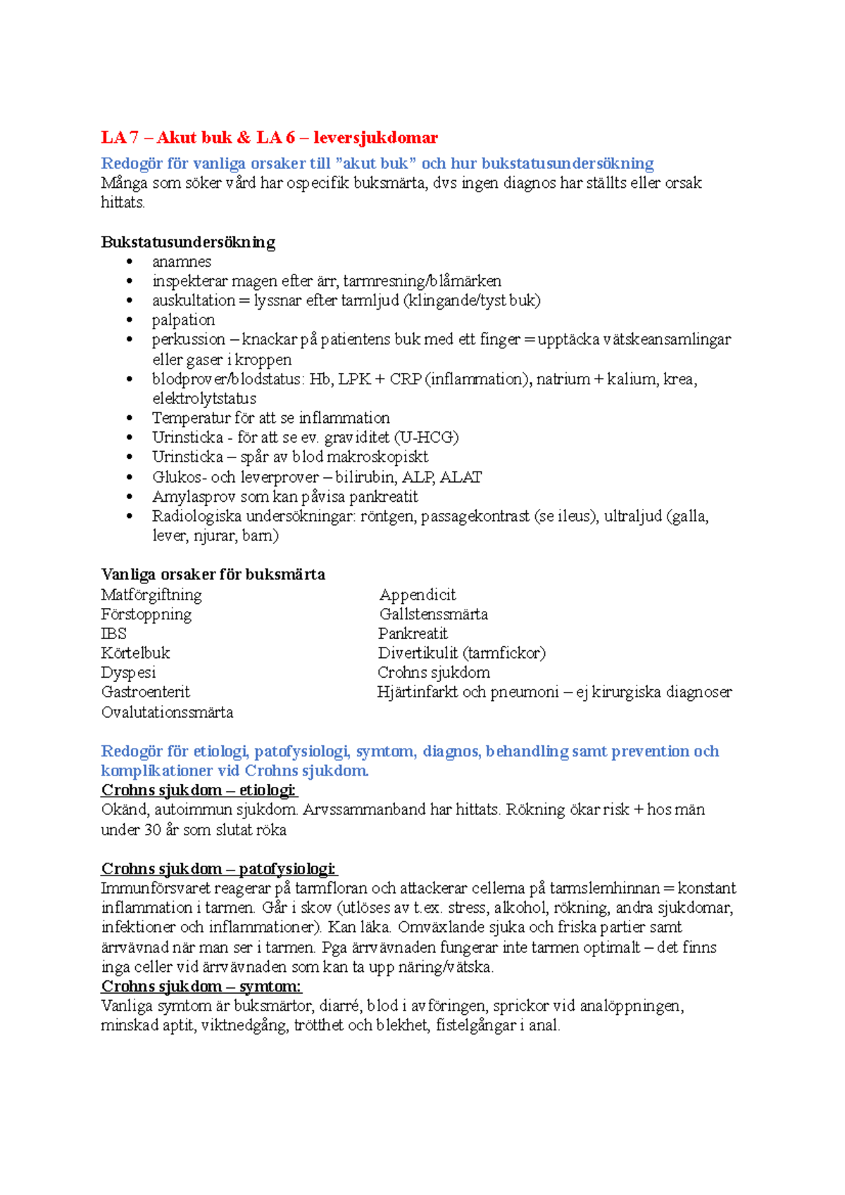 LA7 – Akut buk & LA6 – Leversjukdomar - LA 7 – Akut buk & LA 6 ...