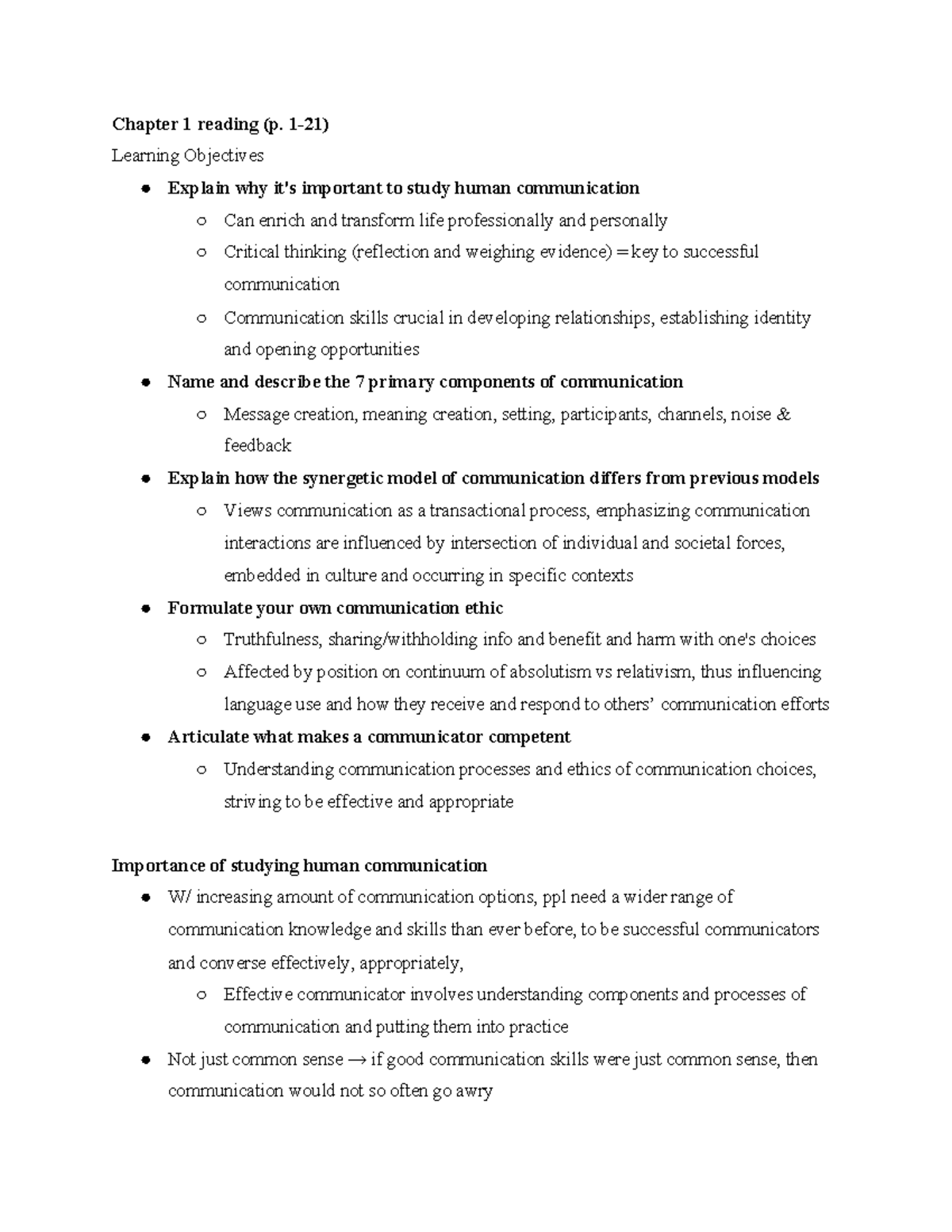 COMM 1101 Chapter 1 Textbook Notes - Chapter 1 reading (p. 1-21 ...