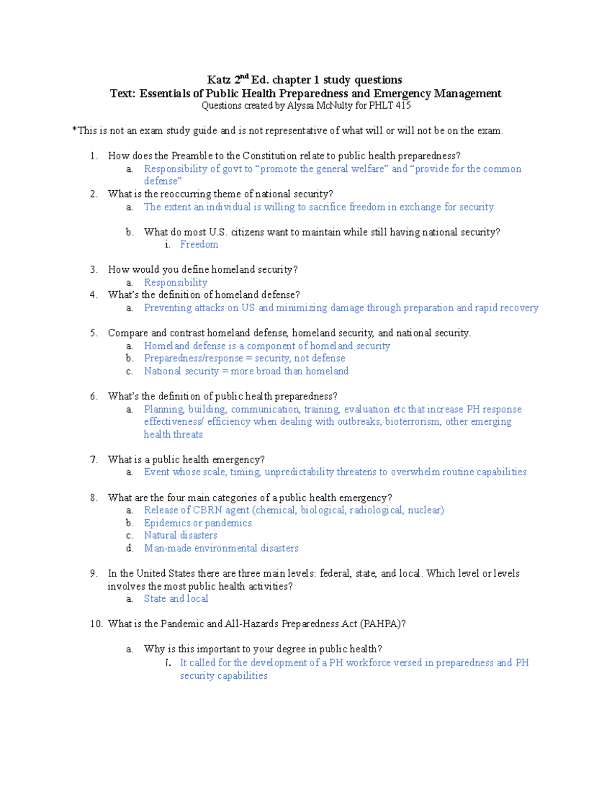 Katz 2nd Chapter 1 Study Questions - Katz 2nd Ed. chapter 1 study ...