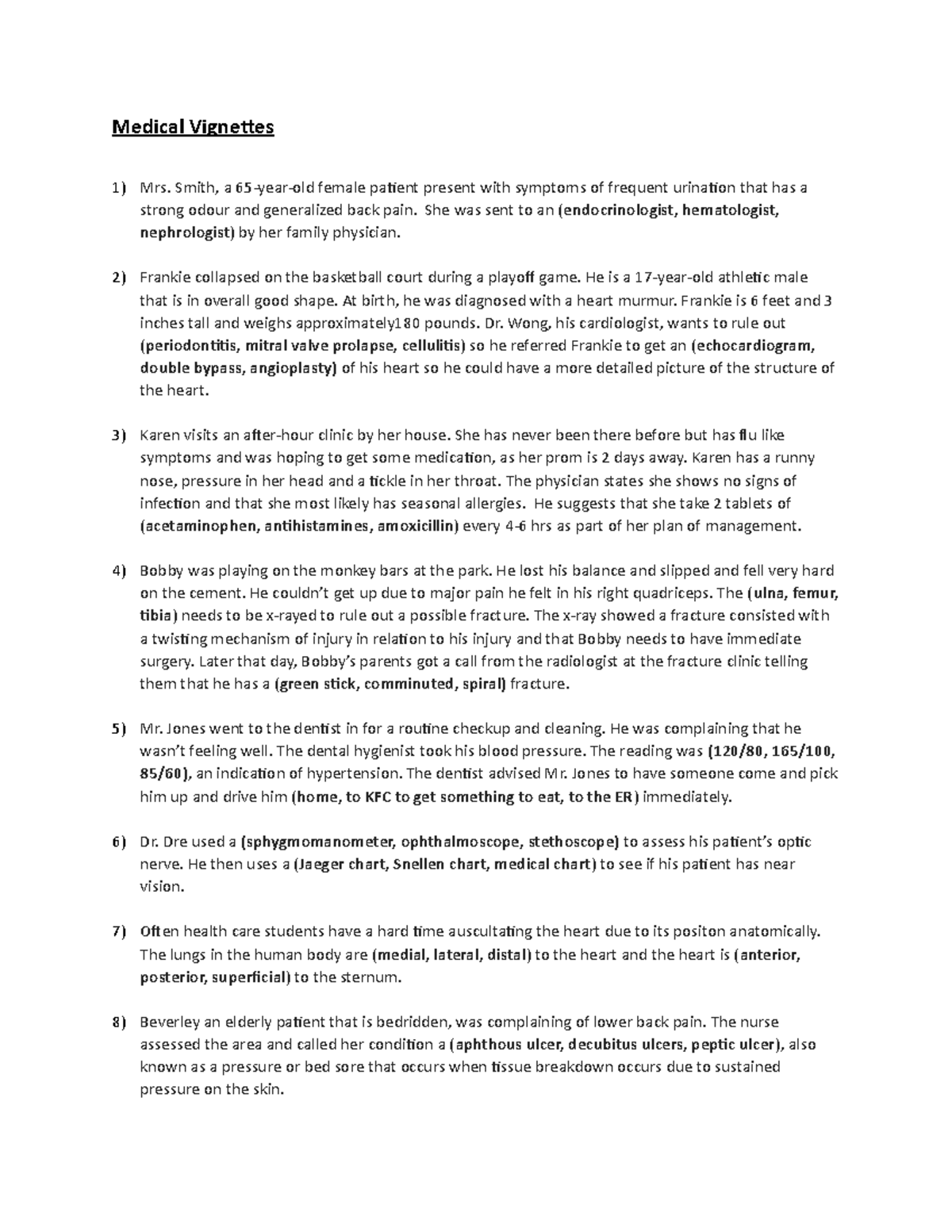 (1)Medical Vignettes - practice - Medical Vignettes Mrs. Smith, a 65 ...