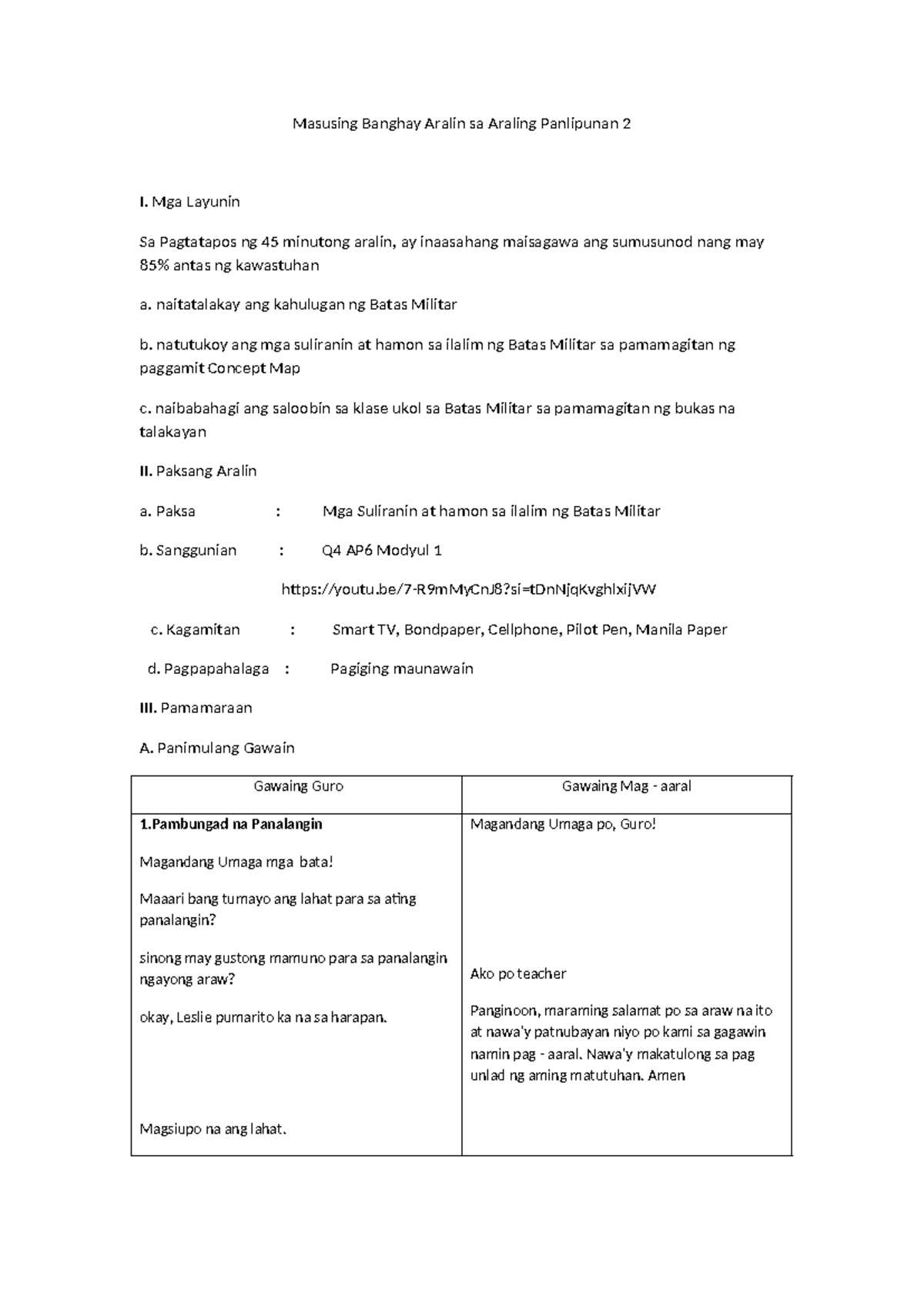 Batas Militar Ap6 ( for demo) - Masusing Banghay Aralin sa Araling ...