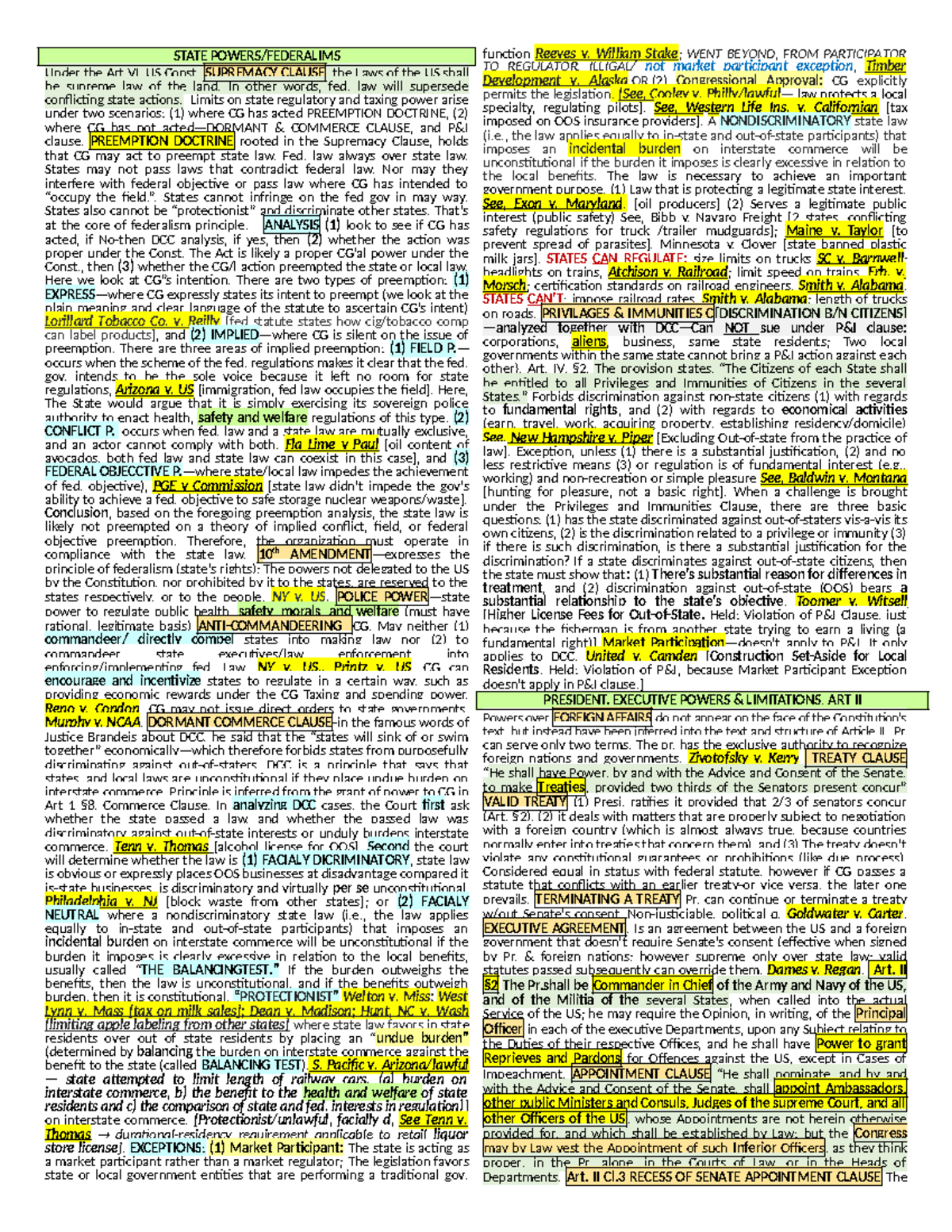 Mini Outline Con Law - STATE POWERS/FEDERALIMS Under the Art VI, US ...