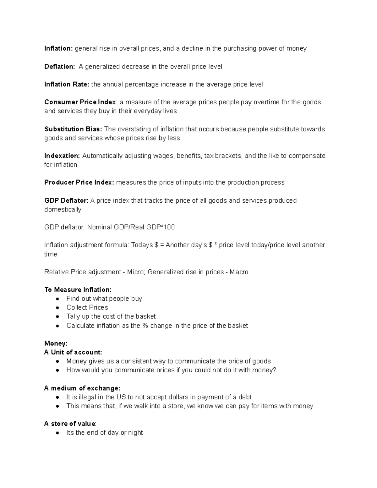 Econ 2a, chapter 24 notes - Inflation: general rise in overall prices ...