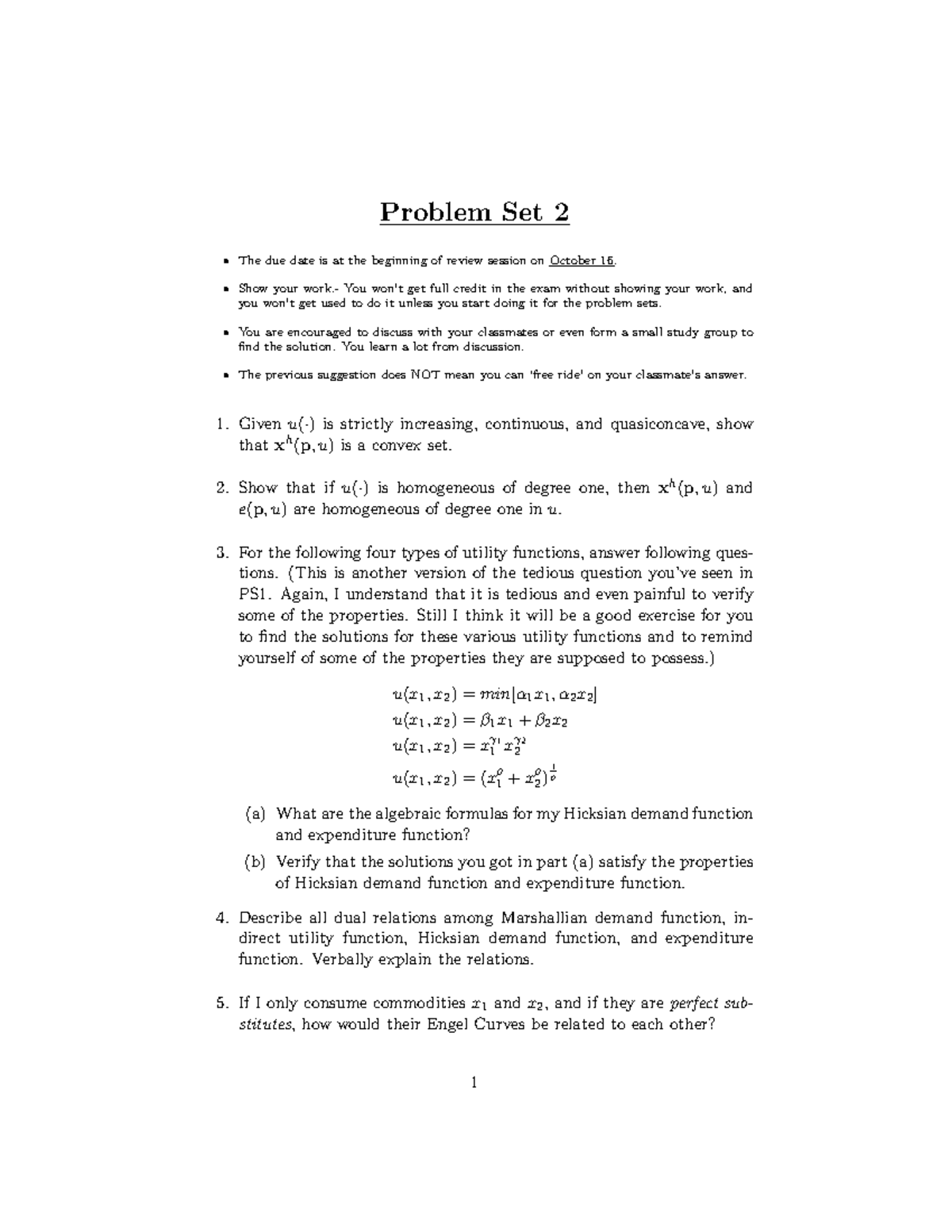 problem set 2 for lectures from 3 to 4 - Problem Set 2 The due date is ...