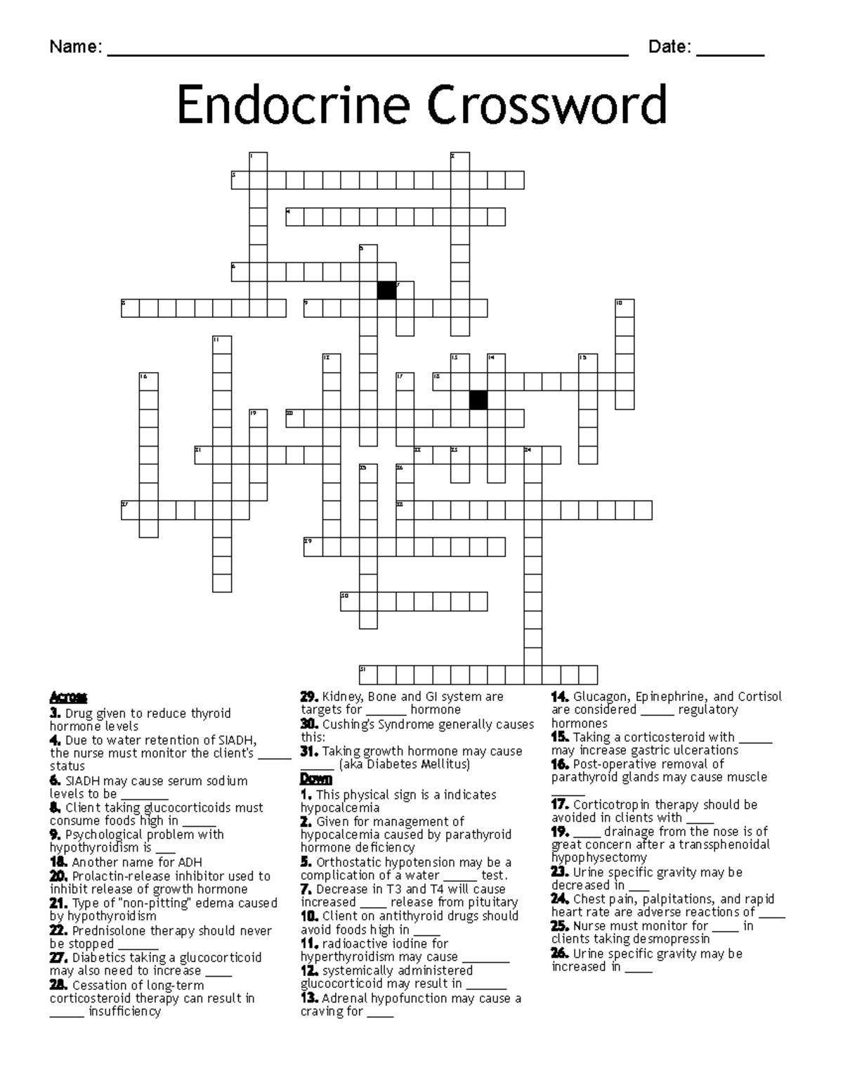Endocrine Crossword - Name ...