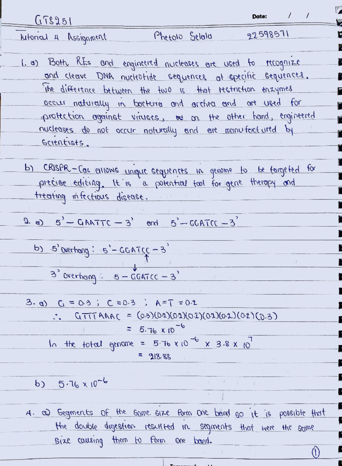 GTS251 Tut assignment 4 - GTS251 Date: lutorial 4 Assignment Phetolo ...