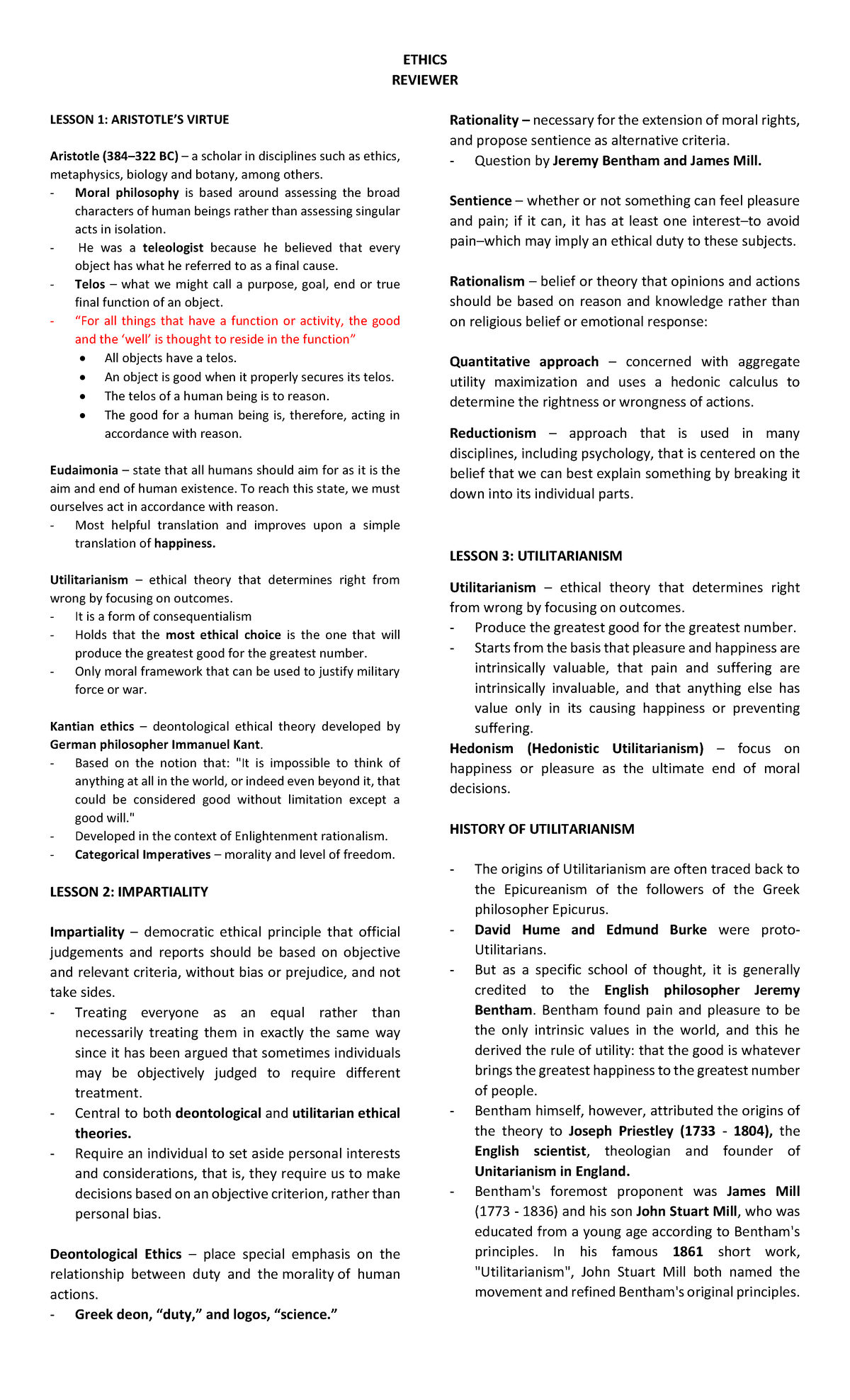 Ethics-Reviewer - For reviewer - ETHICS REVIEWER LESSON 1: ARISTOTLE’S ...
