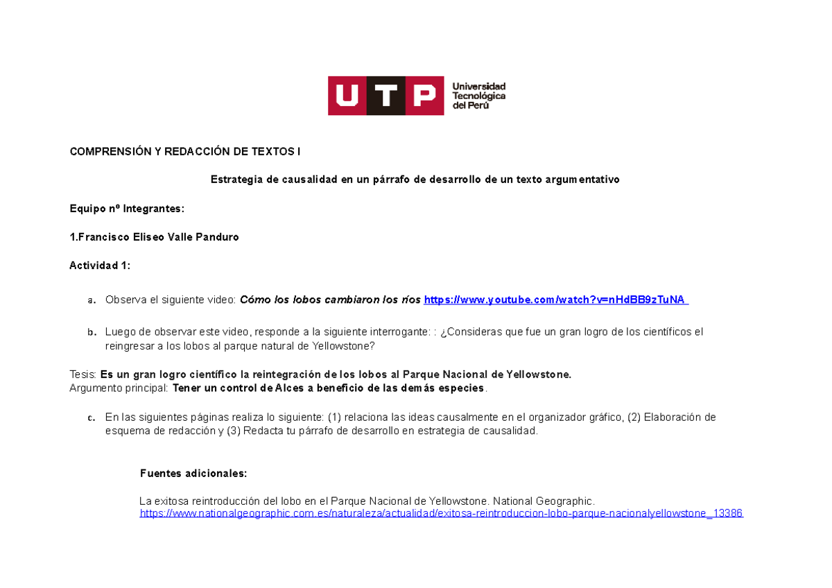 Semana 12 - Parrafo de causalidad - COMPRENSIÓN Y REDACCIÓN DE TEXTOS I ...