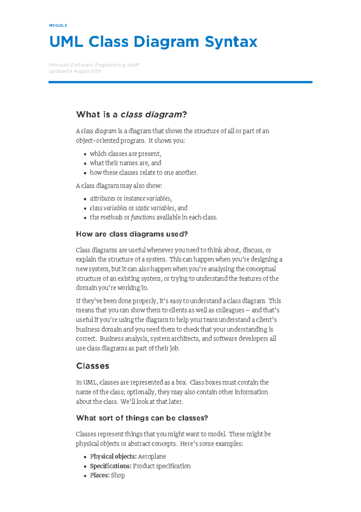 Uml Class Diagram Syntax Module Uml Class Diagram Syntax Monash Software Engineering Staff