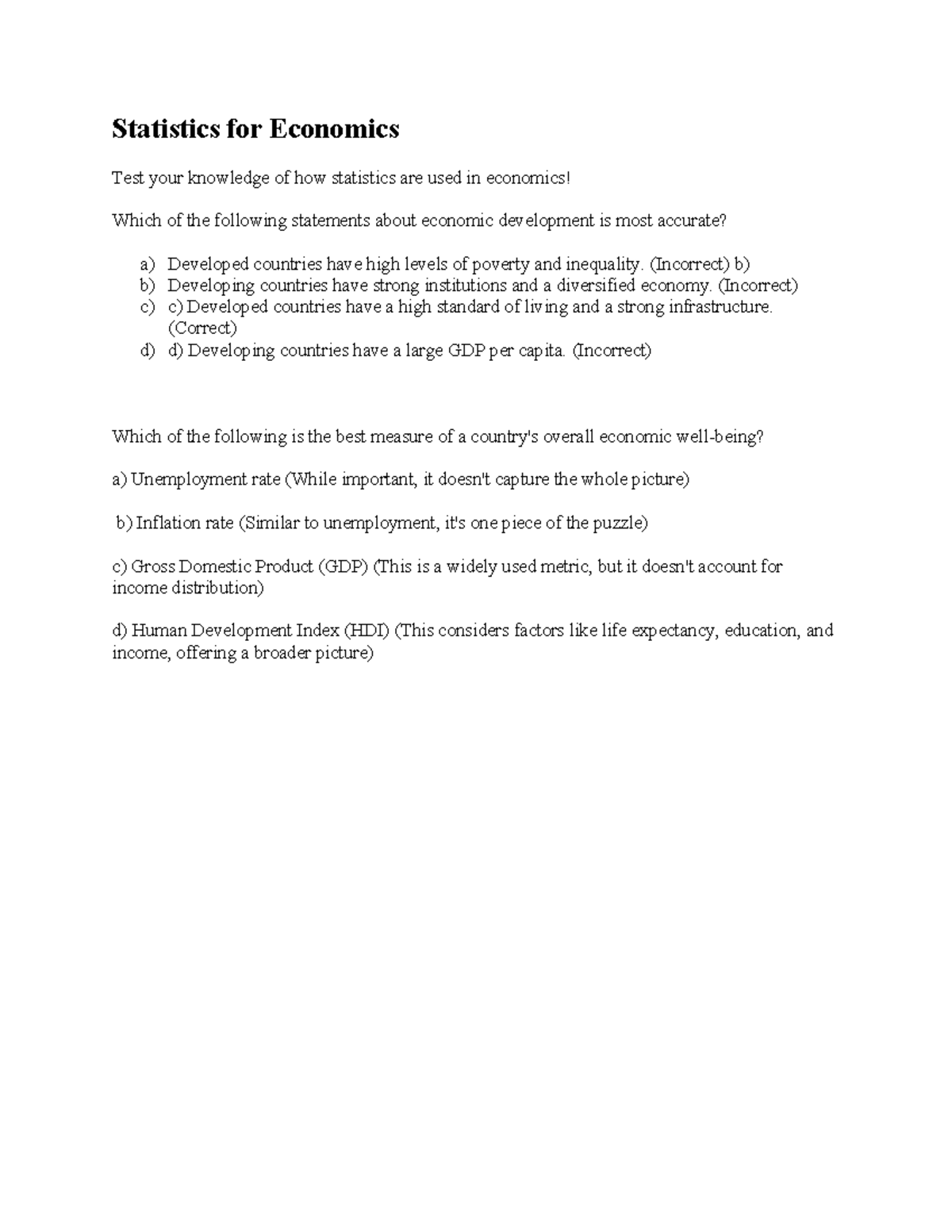 Quiz 9 - notes - Statistics for Economics Test your knowledge of how ...