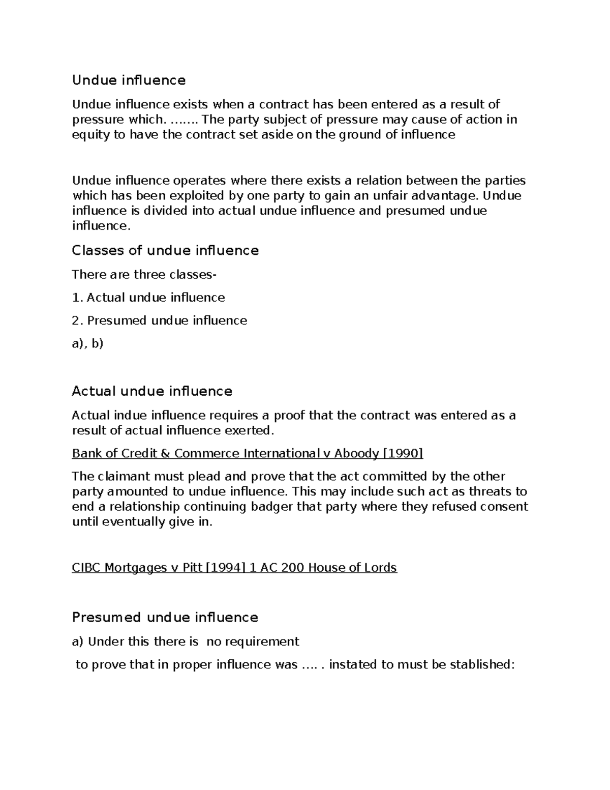 Duress Undue influence - Undue influence Undue influence exists when a ...