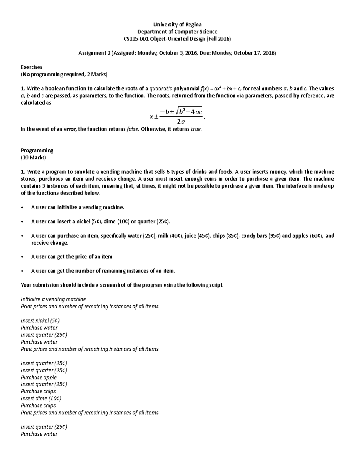 Assignment 2 - University of Regina Department of Computer Science ...