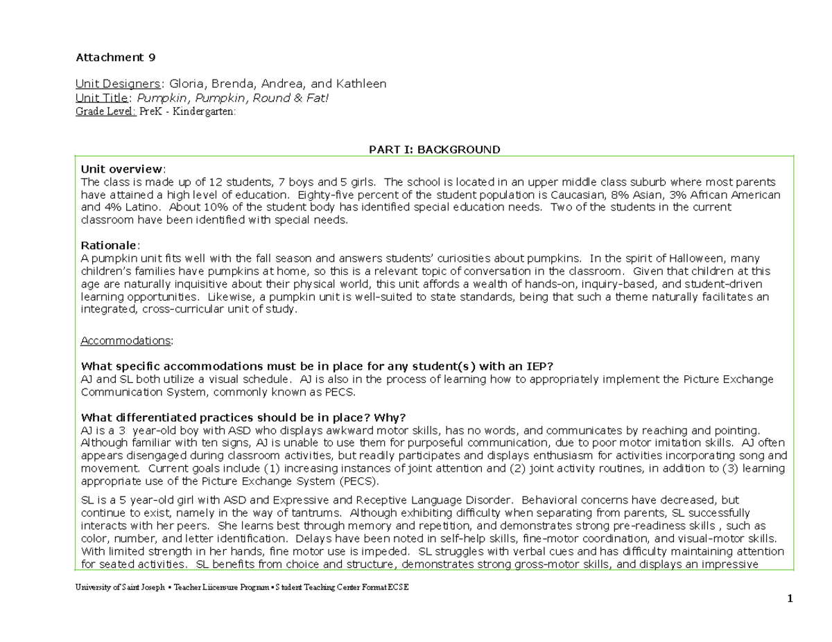 Prek-kunit pumpkins - pumpkin lesson - Attachment 9 Unit Designers ...