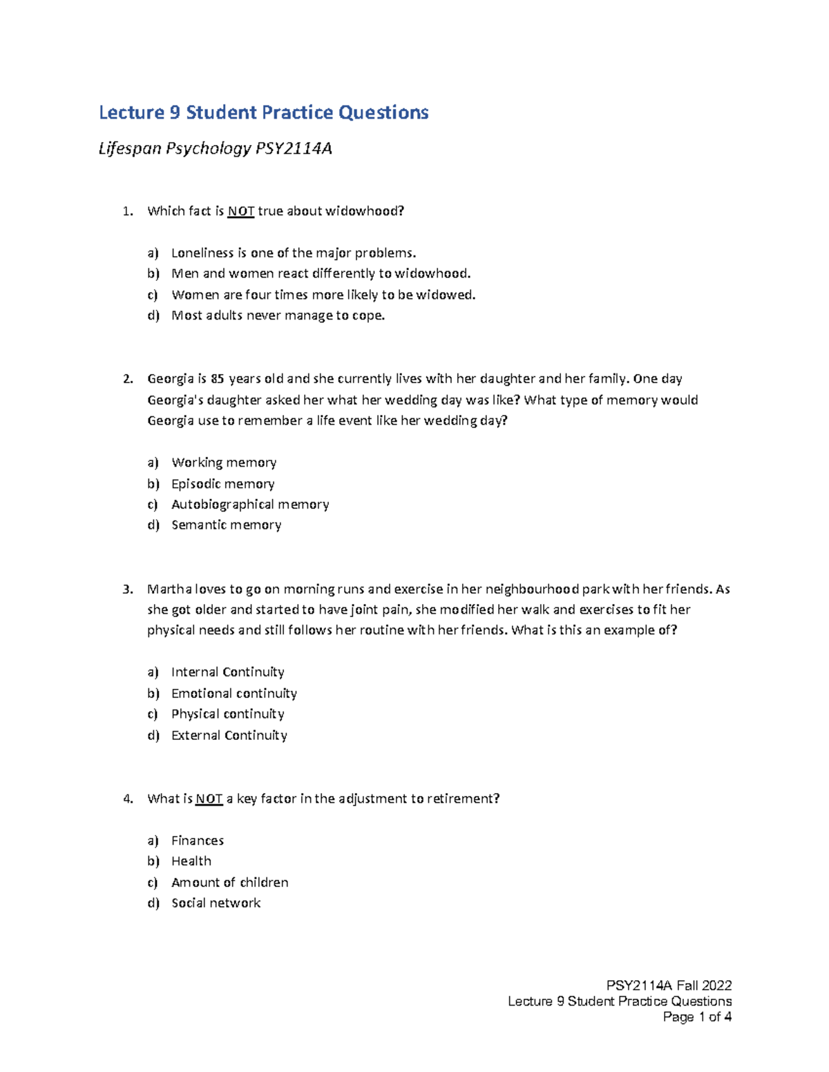 Lecture 9 student practice questions 2022 - PSY2114A Fall 2022 Lecture ...