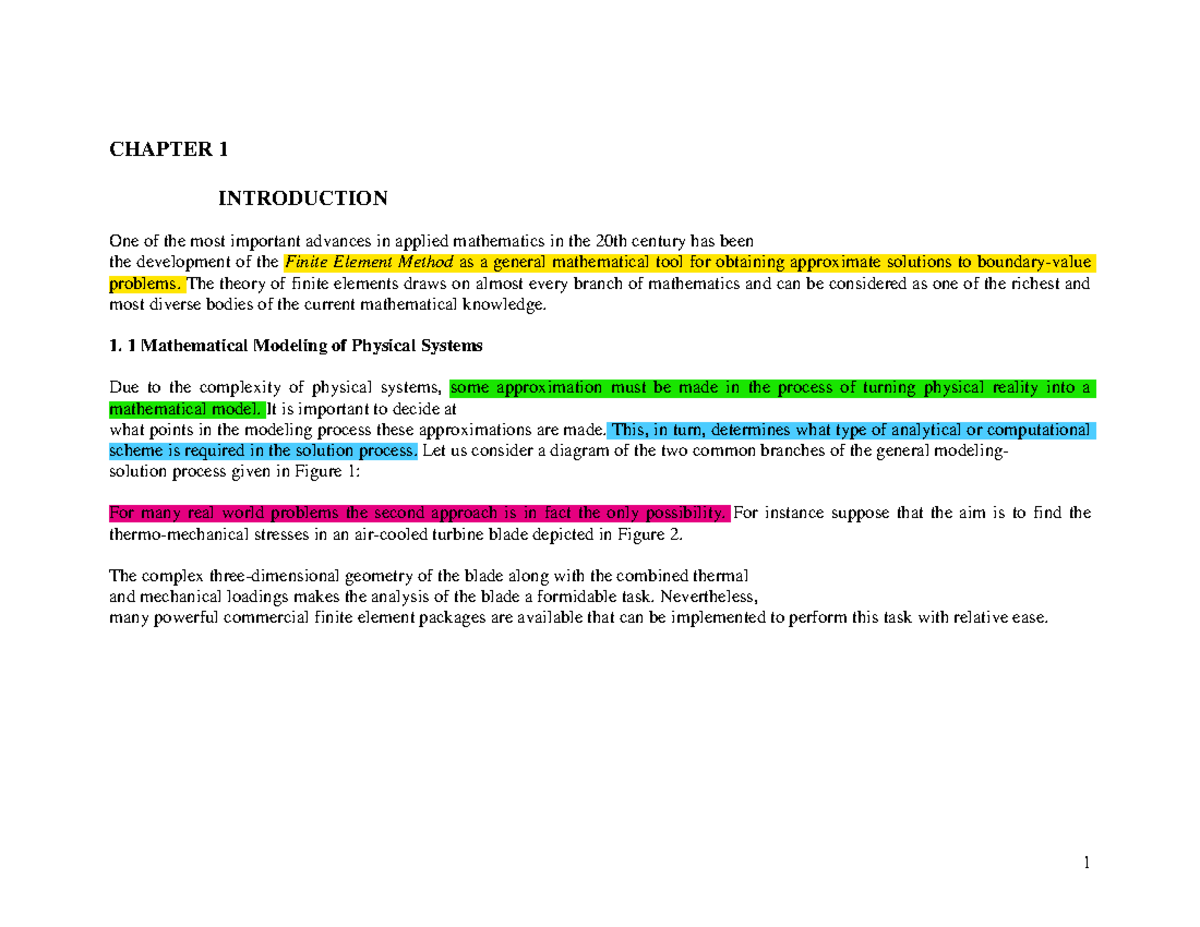 FEM1 - CHAPTER 1 INTRODUCTION One of the most important advances in ...