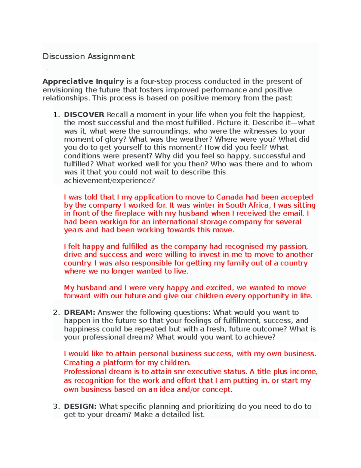 Discussion Assignment - Discussion Assignment Appreciative Inquiry is a ...