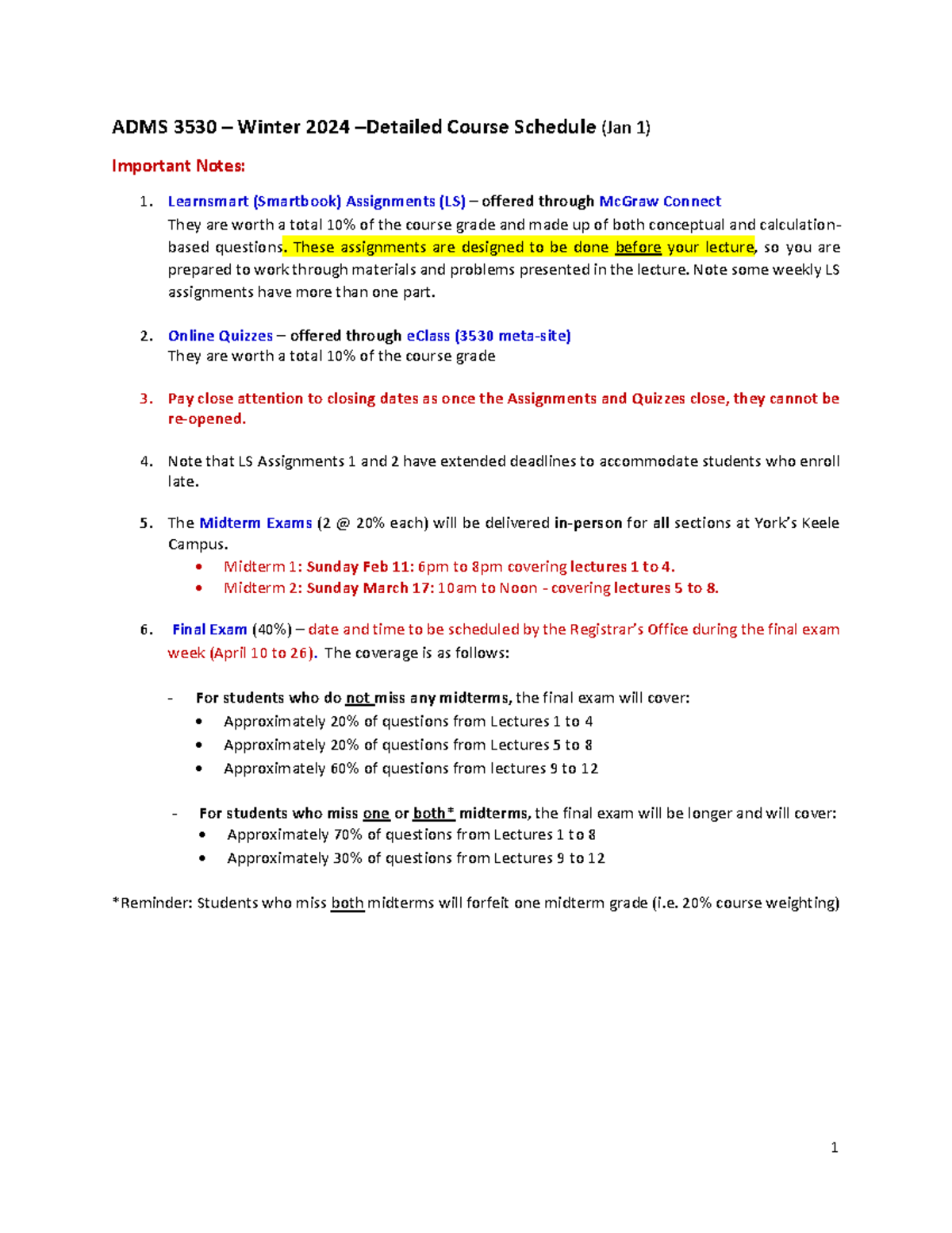 ADMS 3530-Winter 2024-Detailed Course Schedule (Jan 1) - 1 ADMS 3530 – Winter 2024 – Detailed ...