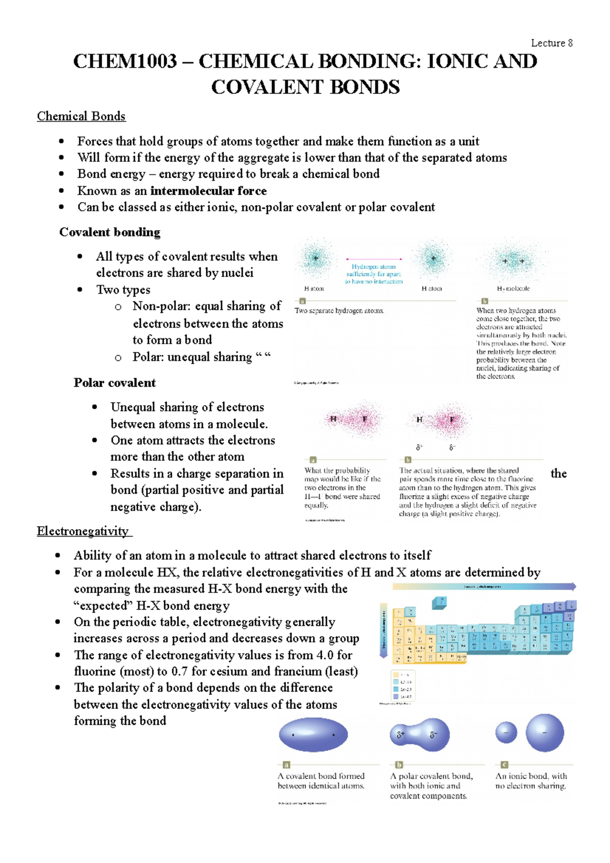 Ionic and Covalent Bonds - Lecture 8 CHEM1003 – CHEMICAL BONDING: IONIC ...
