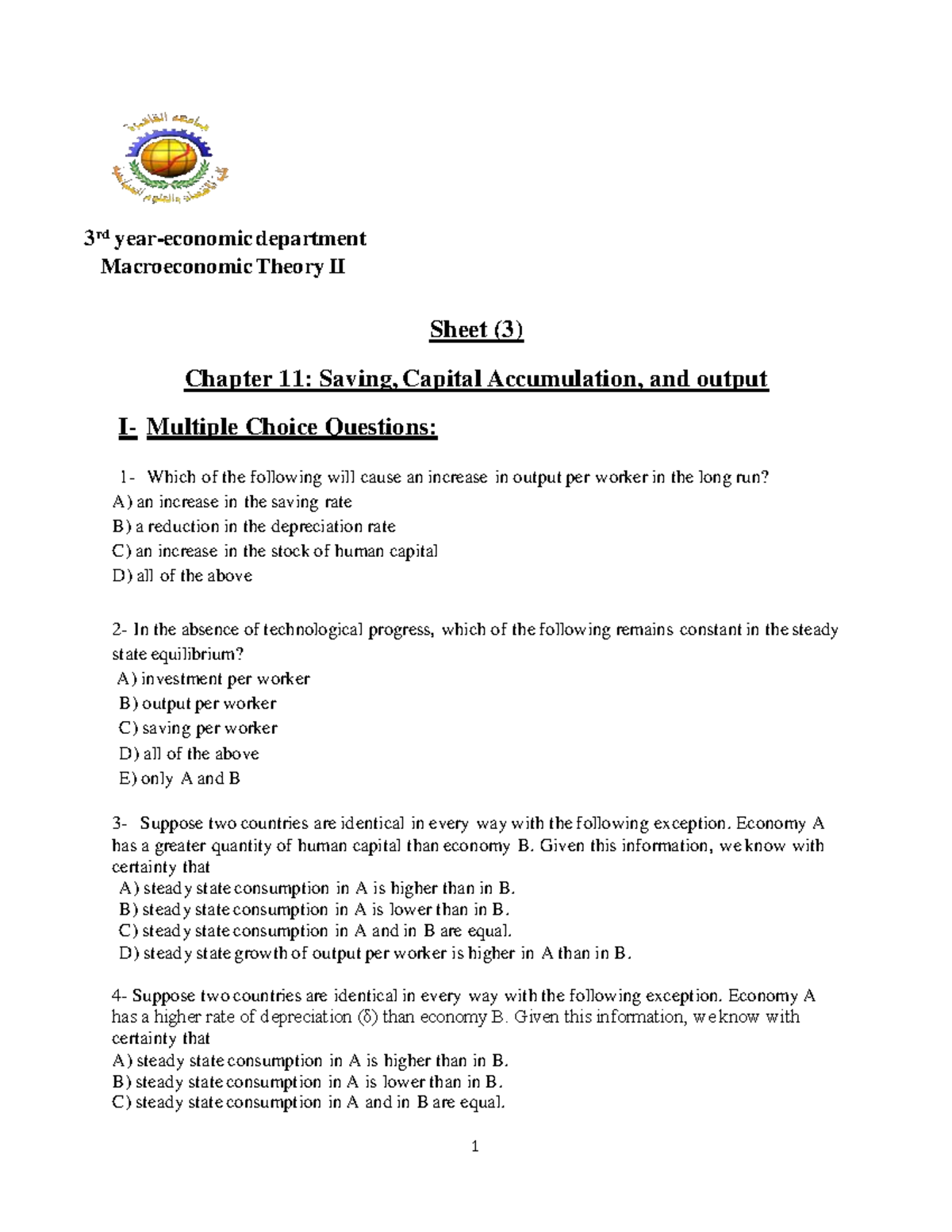 Sheet 3-Ch11 - Practice on some examples - 1 3 rd year-economic ...