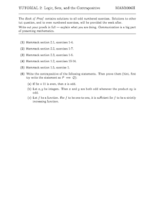 Tut 3 - Quantifiers, Proof by Contradiction - TUTORIAL 3: Quantifiers, Proof by Contradiction ...