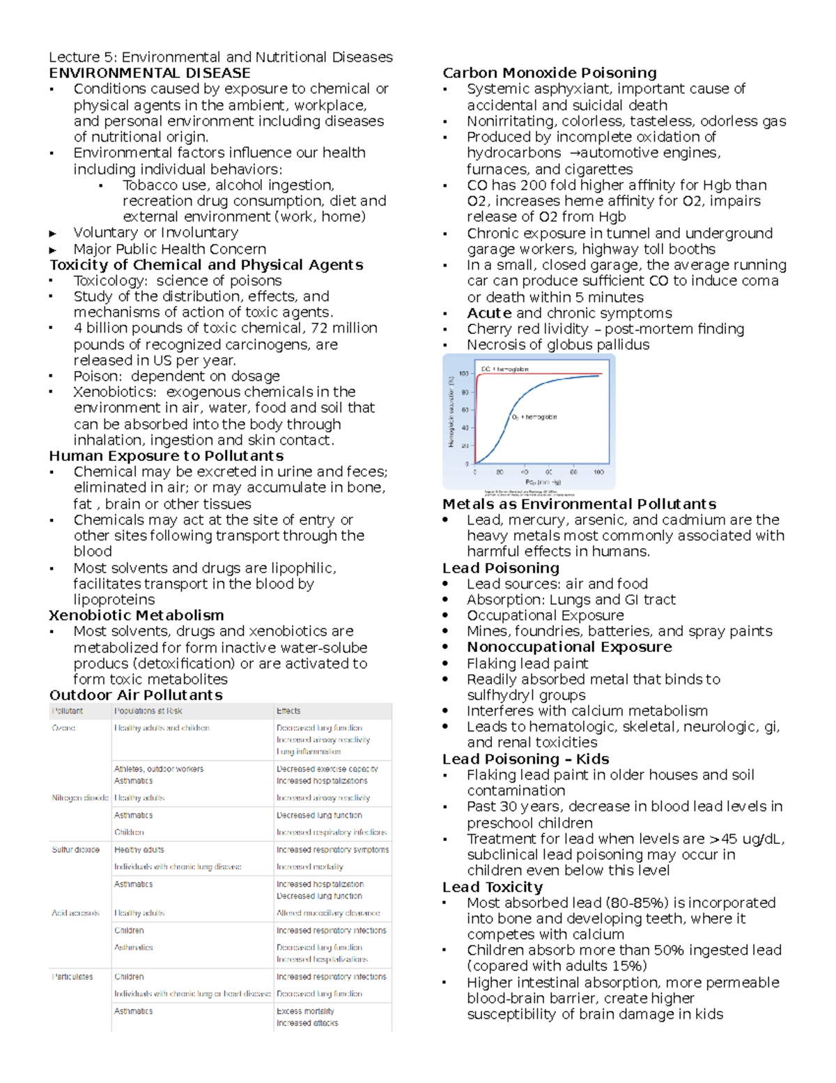 5 - Lecture notes 5 - ENVIRONMENTAL DISEASE Conditions caused by ...
