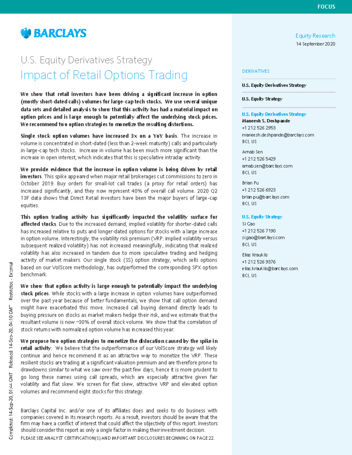 Barclays US Equity Derivatives Strategy Impact of Retail Options ...