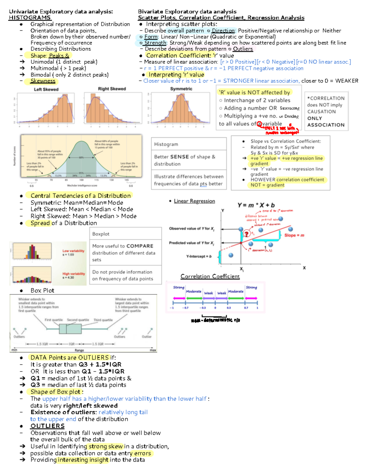 GEA1000 Cheatsheet - SUMMARY - Univariate Exploratory data analysis: Bivariate Exploratory data ...
