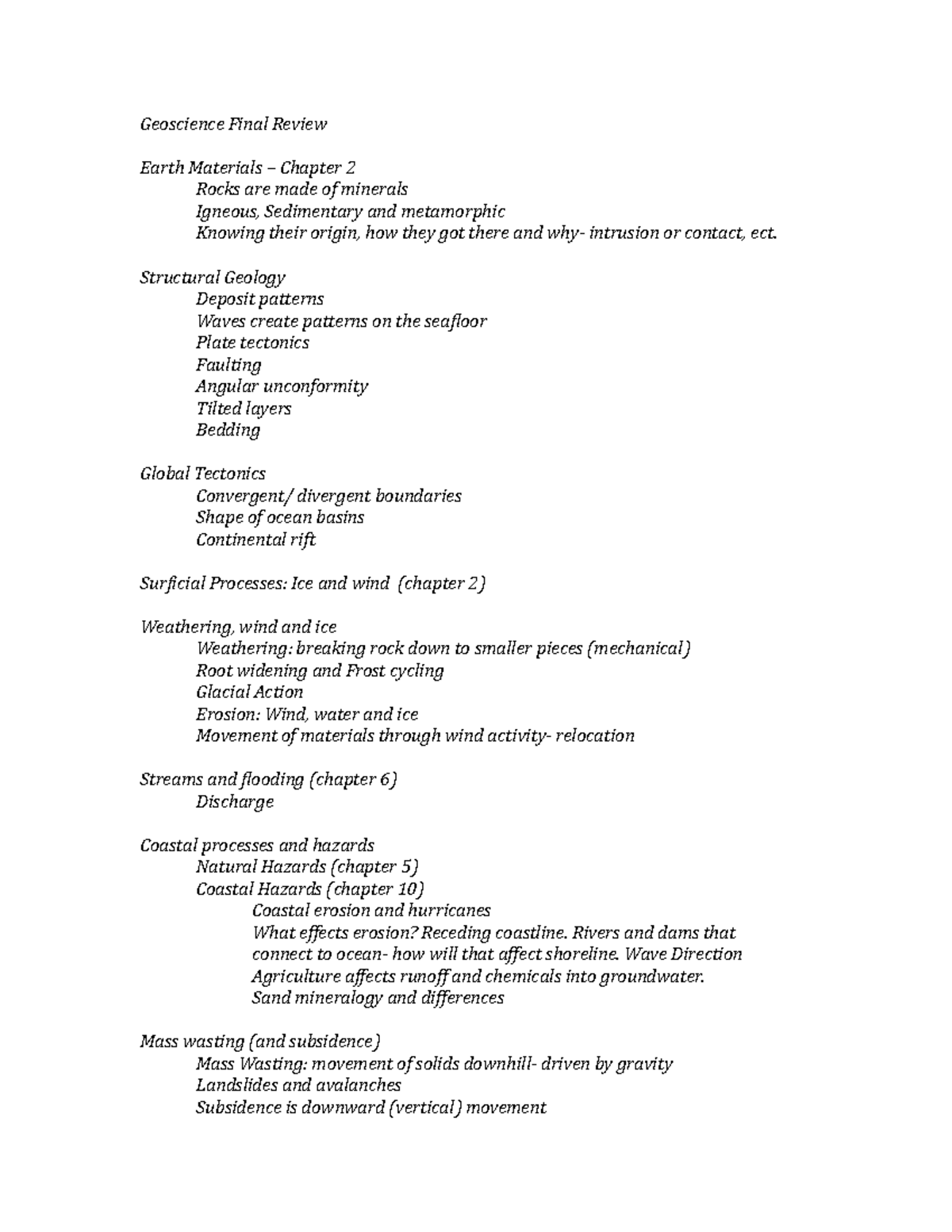 Geoscience Final Review - Geoscience Final Review Earth Materials ...