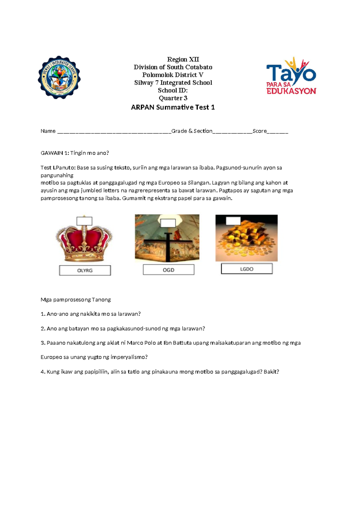 Arpan Q#3 Summative - Region XII Division of South Cotabato Polomolok ...