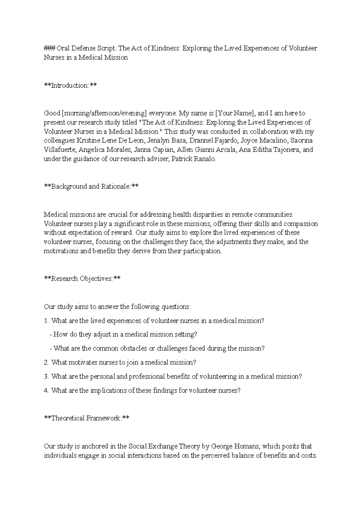 Possible Questions and Answers for Thesis Defense - ### Oral Defense ...