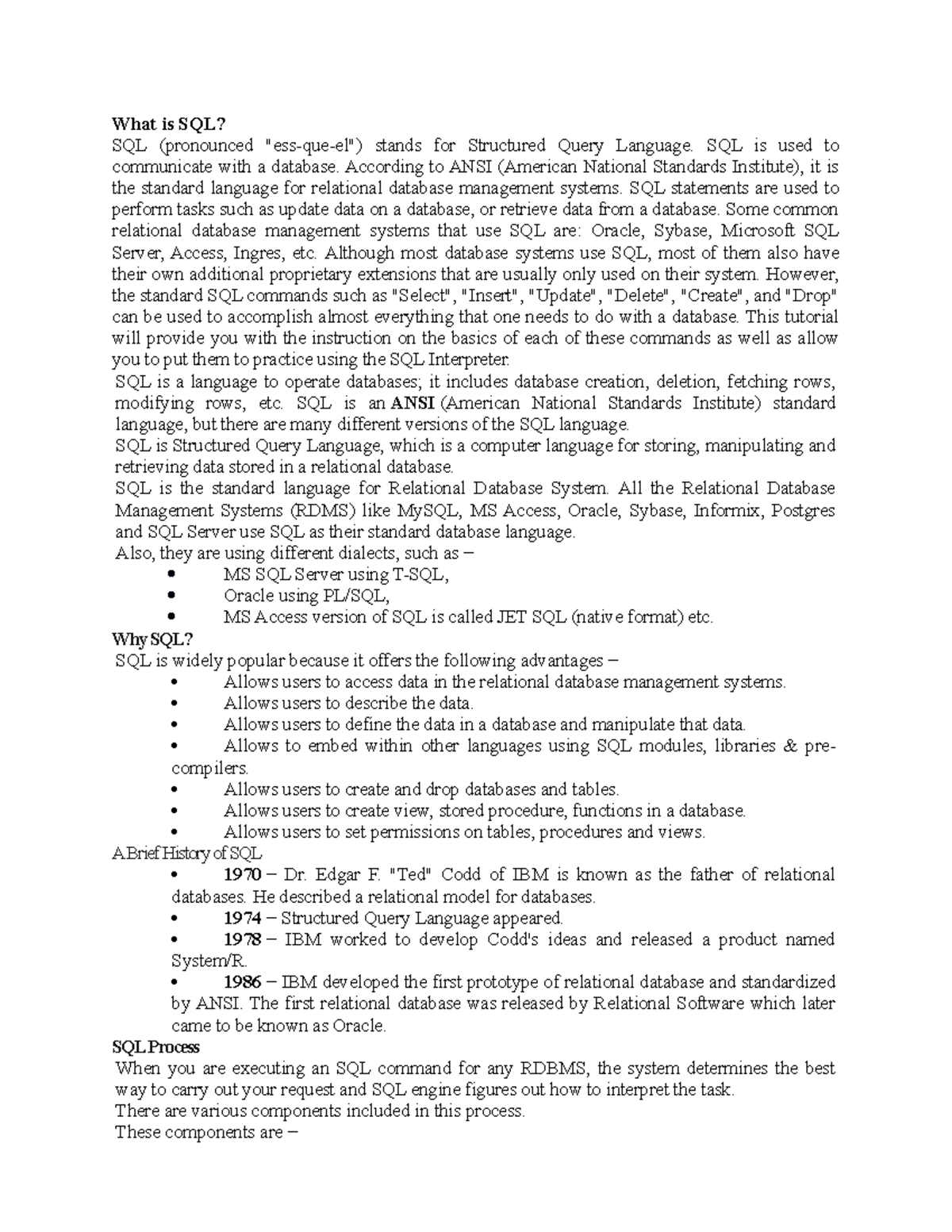 Unit III - What is SQL? SQL (pronounced "ess-que-el") stands for Structured Query - Studocu