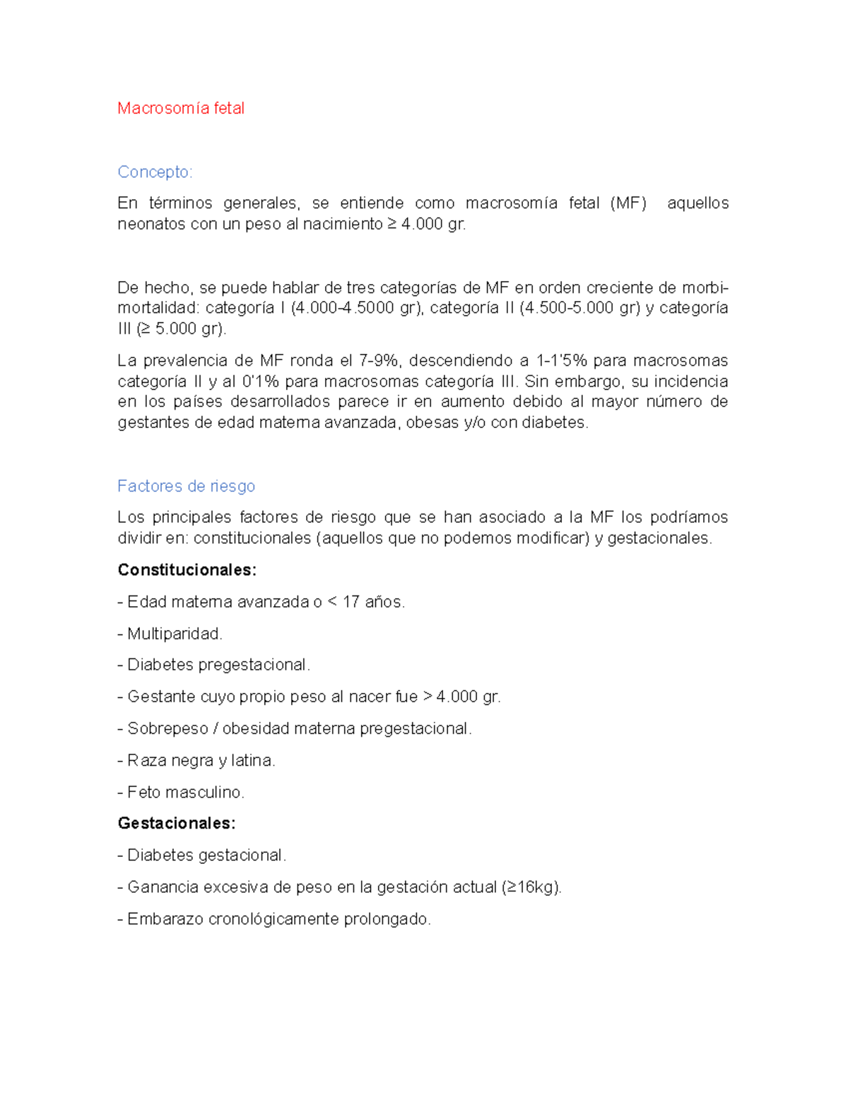 Macrosomía fetal - Macrosomía fetal Concepto: En términos generales, se ...