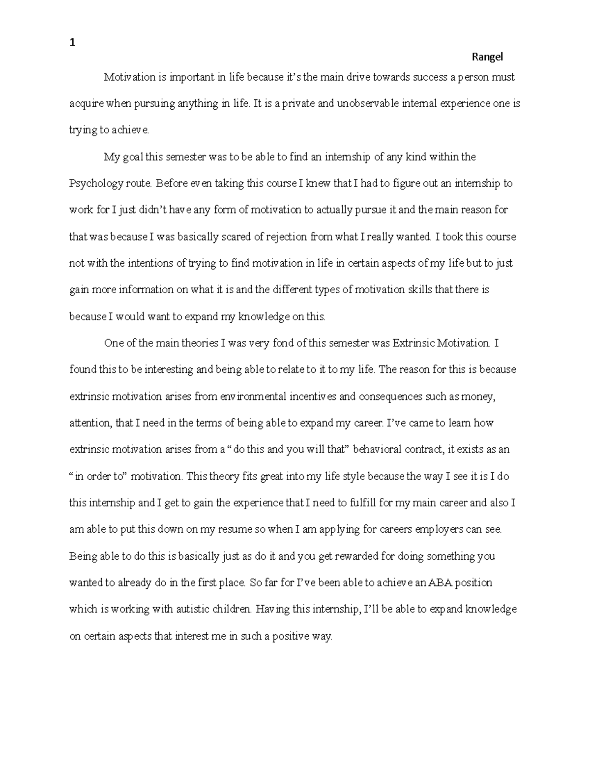Motivaiton paper final - 1 Rangel Motivation is important in life ...