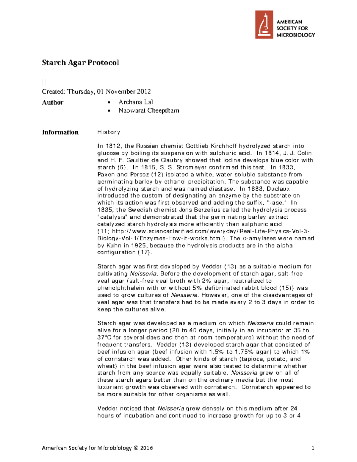 Starch-Agar-Protocol - Starch Agar Protocol | | Created: Thursday, 01 ...