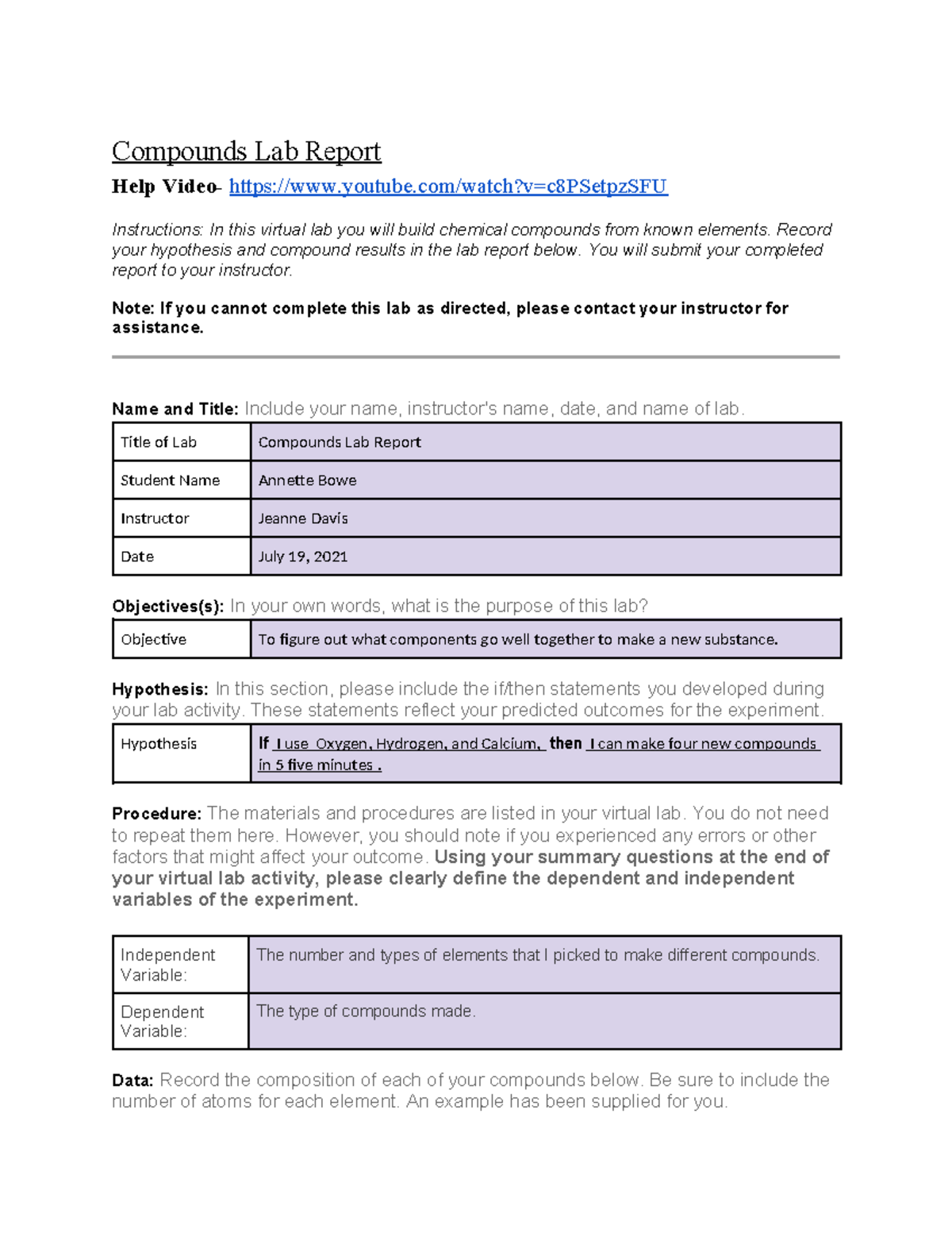 Copy of 3.04 Compounds Lab Report - Compounds Lab Report Help Video ...