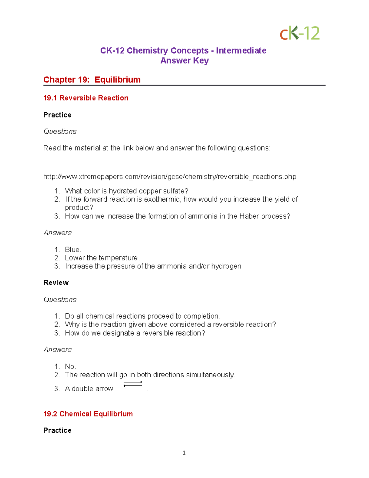 Chem Int CC Ch 19 - Equilibrium - Answers - CK-12 Chemistry Concepts ...