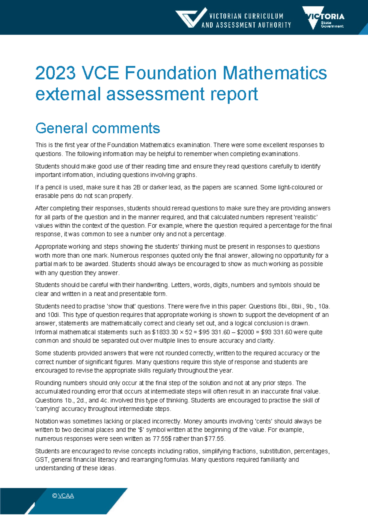 2023foundationmaths-report - 2023 VCE Foundation Mathematics external ...