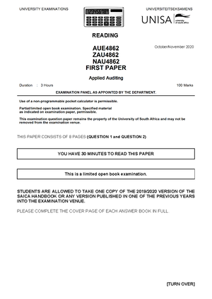 Unisa Audit Tut letter 106 - AUE4862 - Unisa - Studocu