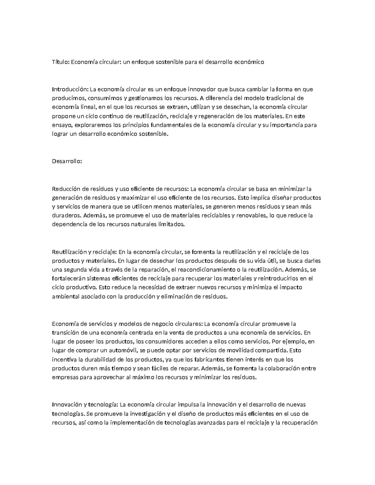 Economía circular - Título: Economía circular: un enfoque sostenible ...