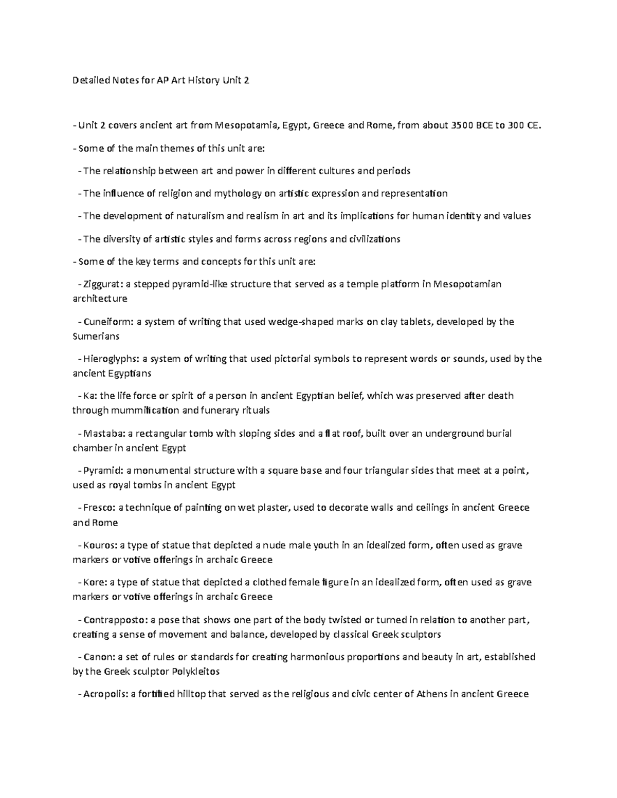 Unit 2 - Class Notes - Detailed Notes for AP Art History Unit 2 Unit 2 ...