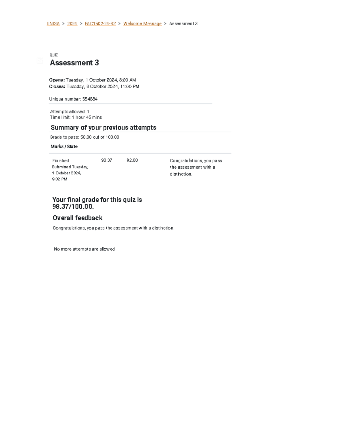 FAC1502 Assignment 2 Semester 2 2024 - Summary of your previous ...