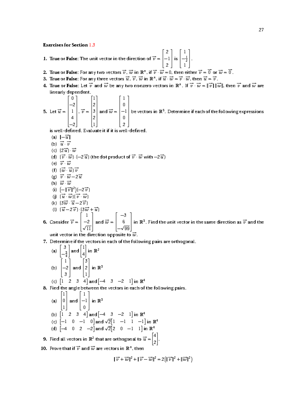 Exercise-1 - dsadsa - 27 Exercises for Section 1. 1. True or False: The ...