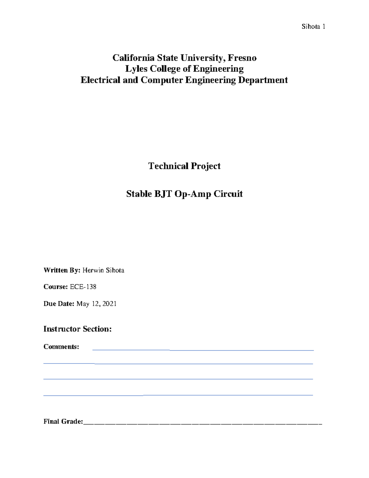ECE 138 Final Project For the End of Year - California State University ...