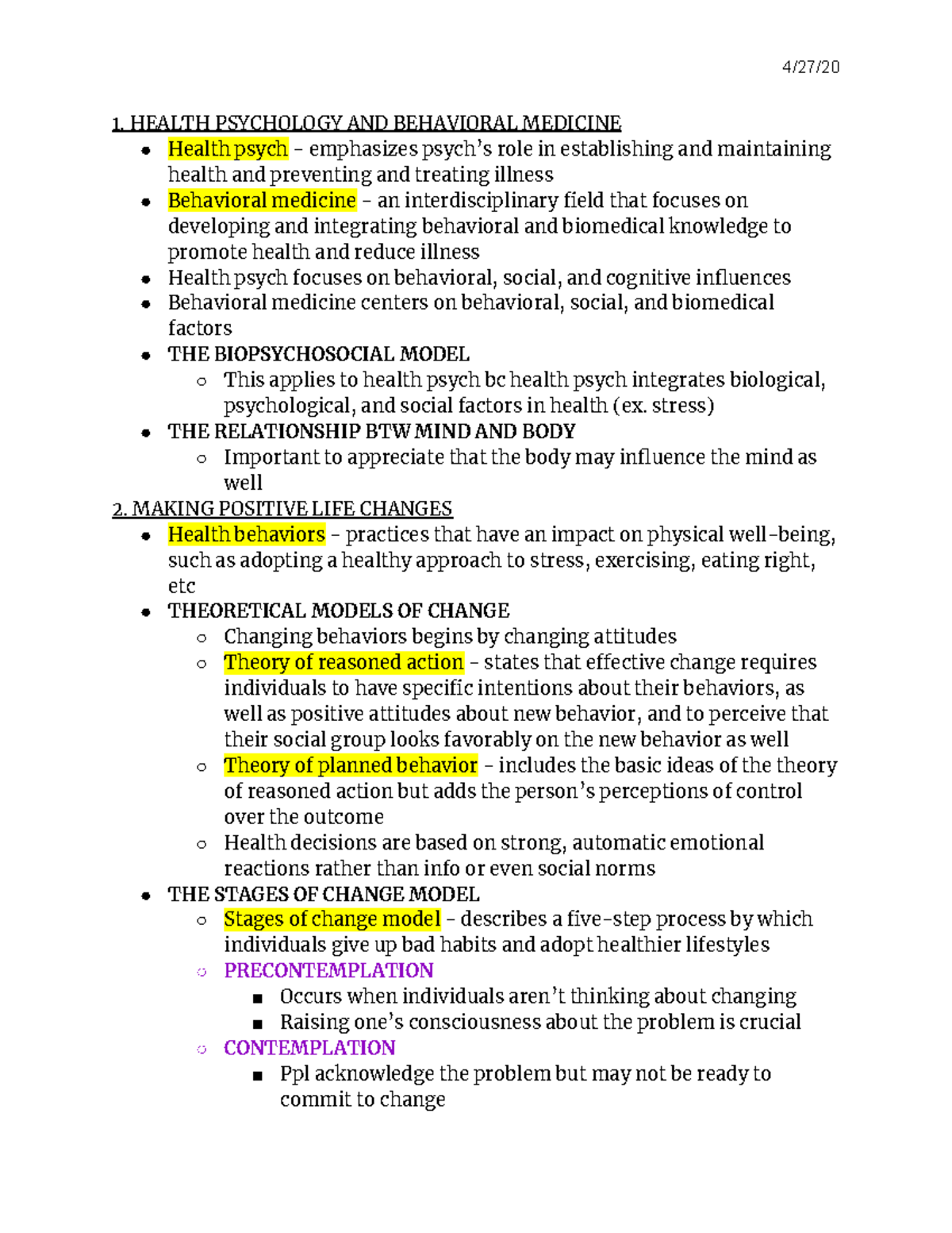 Health Psychology - 1. HEALTH PSYCHOLOGY AND BEHAVIORAL MEDICINE Health ...